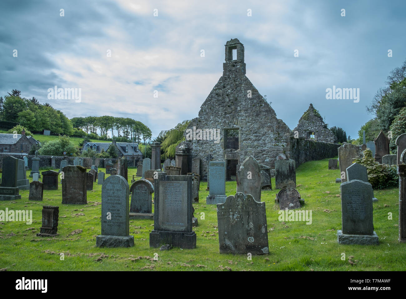 Kirkoswold, Scotland, UK - May 06, 2019: The old Kirk Yard and Old Kirk ...