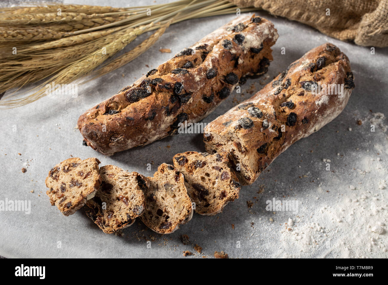 Rustic raisin bread from Galicia, Spain Stock Photo - Alamy