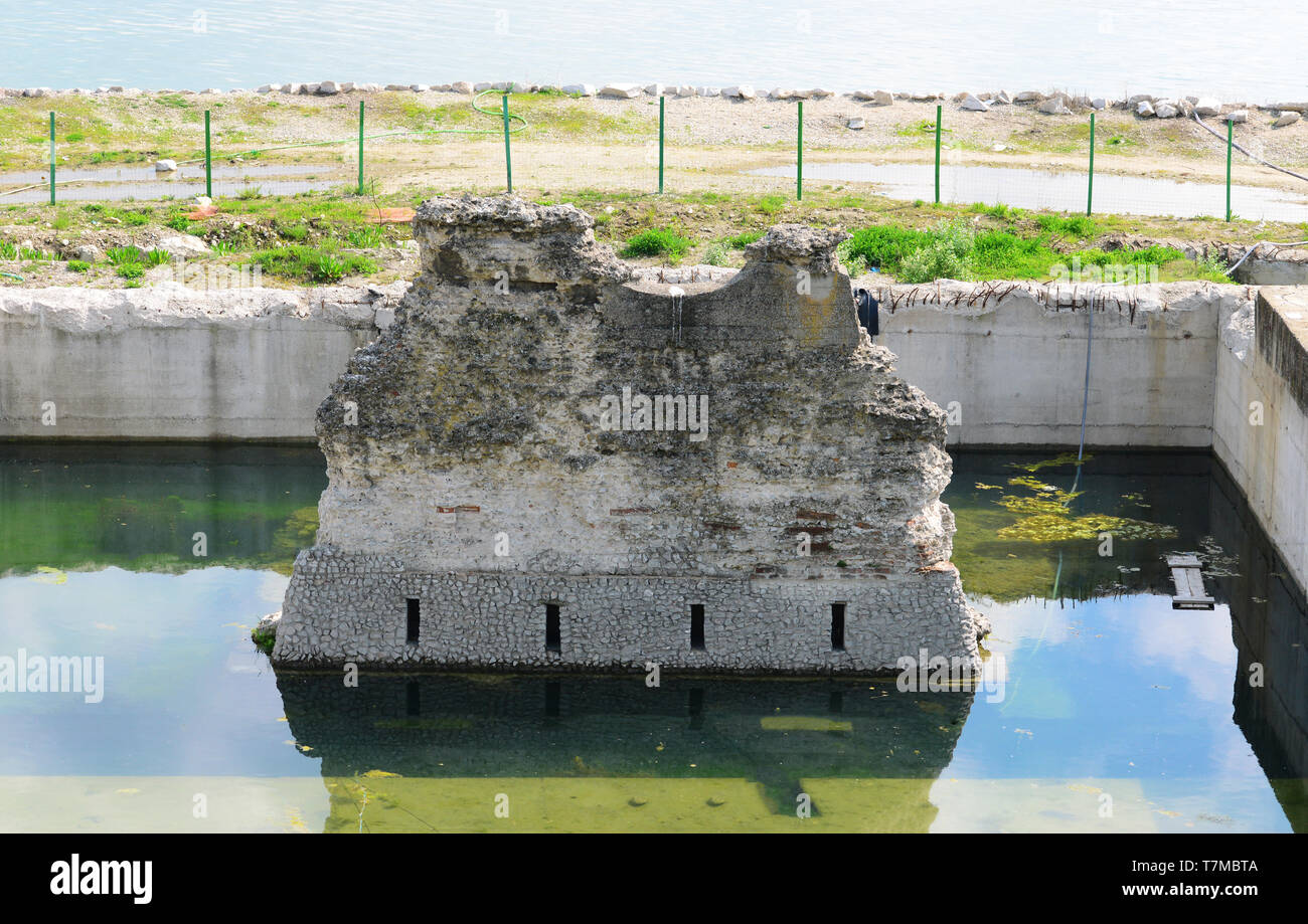 drobeta turnu severin city romania roman bridge over danube river ruins ...