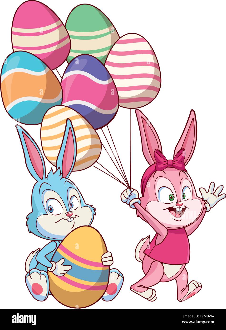 Cute easter bunny happy friends egg ballons Stock Vector Image & Art ...