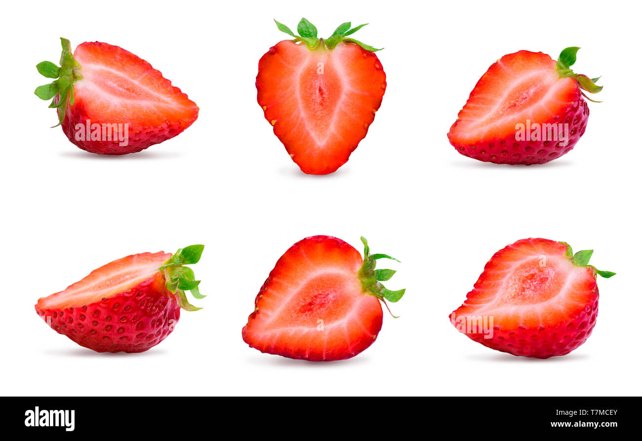 Set of different strawberry halves isolated on white background Stock ...