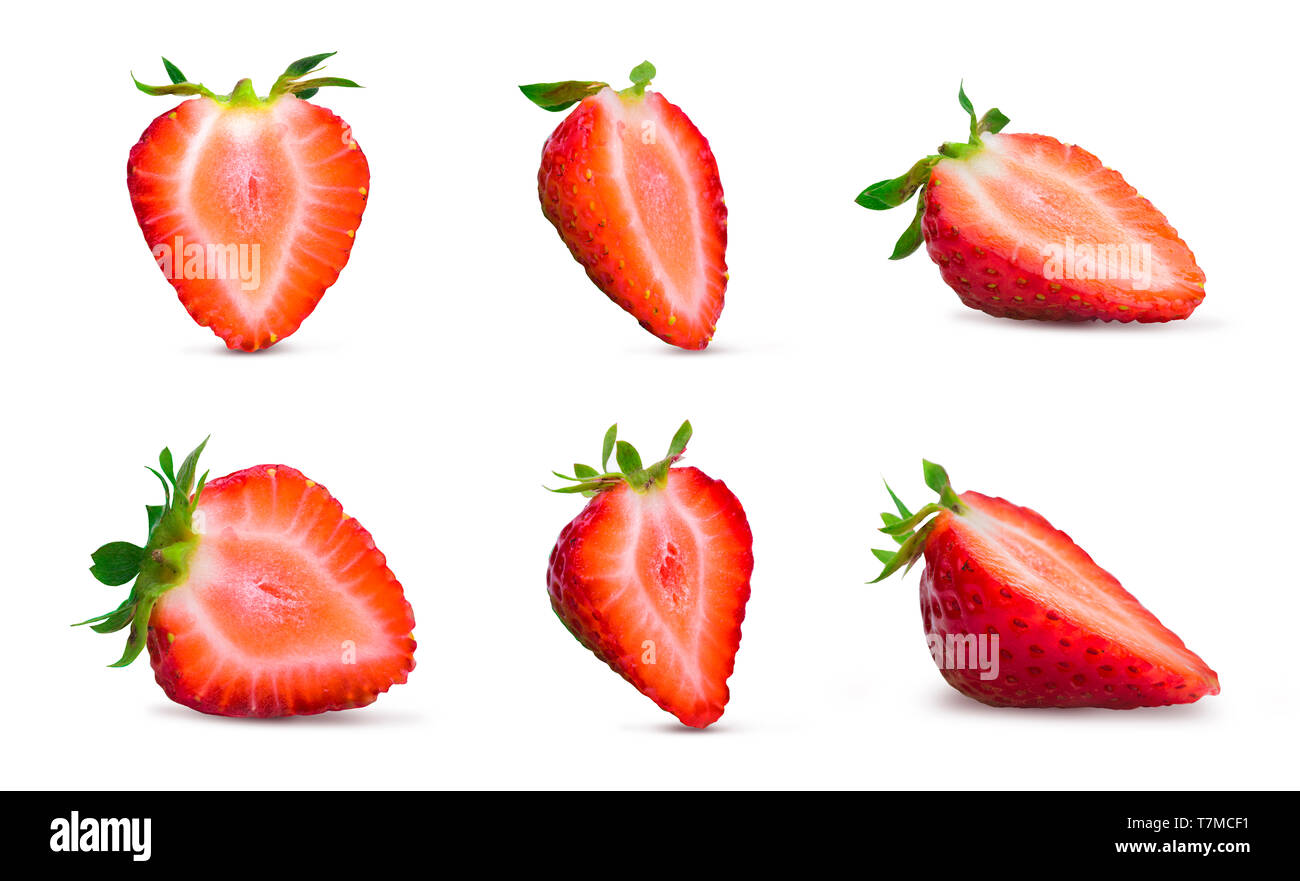 Set of different strawberry halves isolated on white background Stock ...