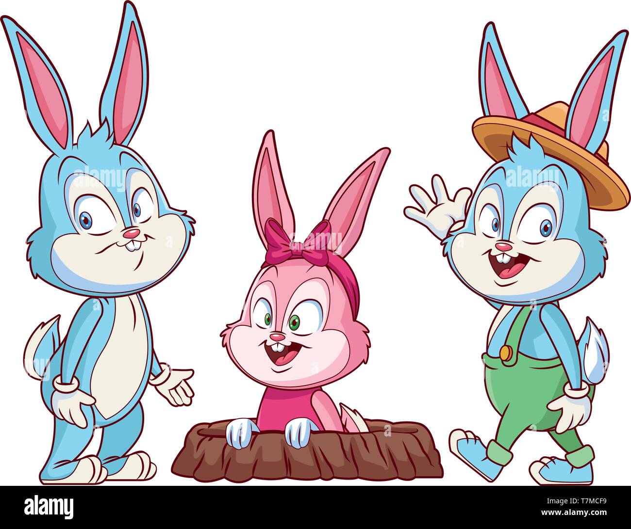 Cute easter bunny happy friends rabbit hole Stock Vector Image & Art ...