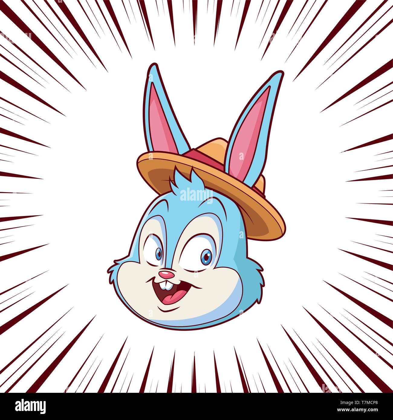 Cute easter bunny portrait with hat comic panel effect background Stock ...