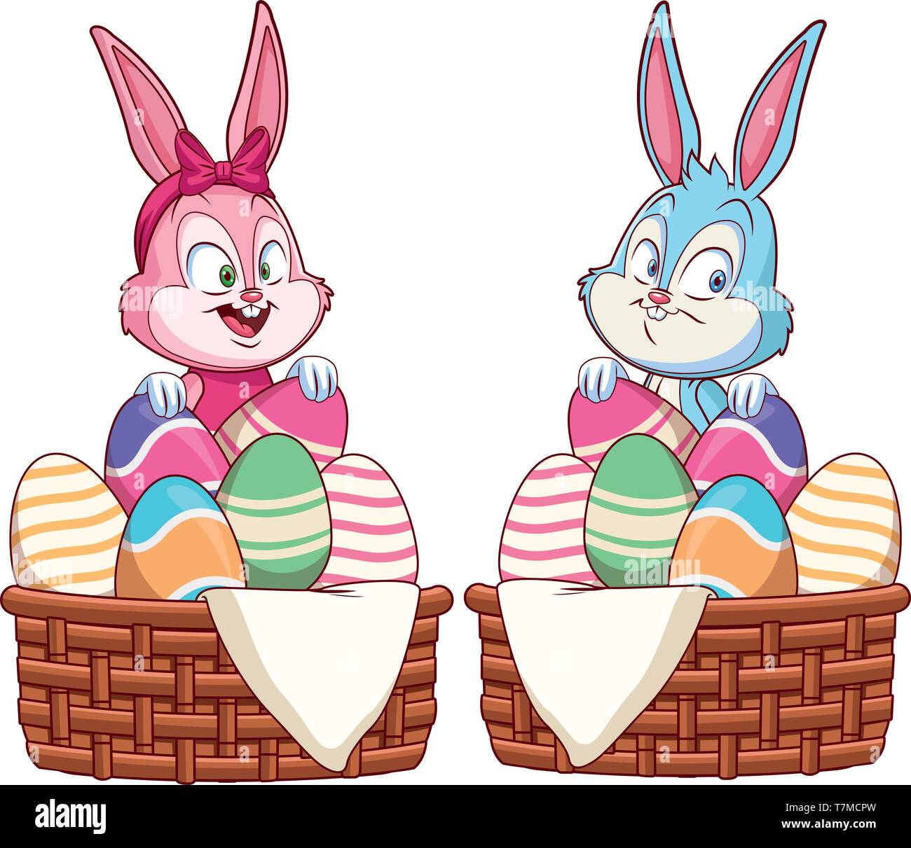 Cute easter bunny happy friends egg baskets Stock Vector Image & Art ...