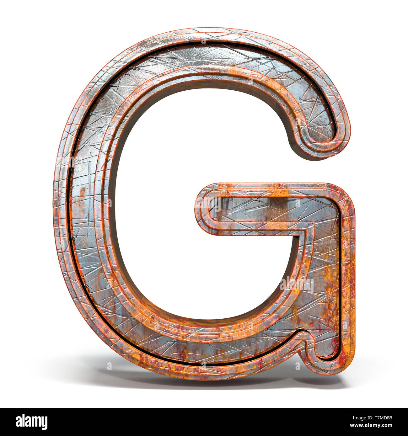 Rusty metal font Letter G 3D render illustration isolated on white ...