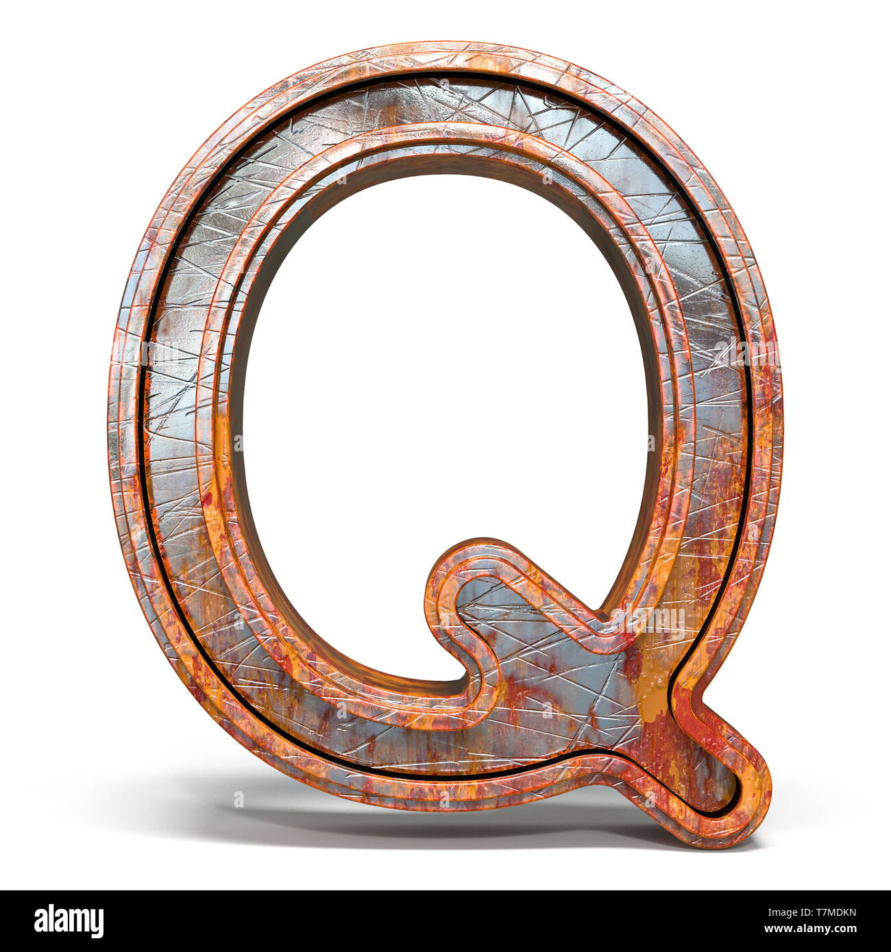 Rusty metal font Letter Q 3D render illustration isolated on white ...