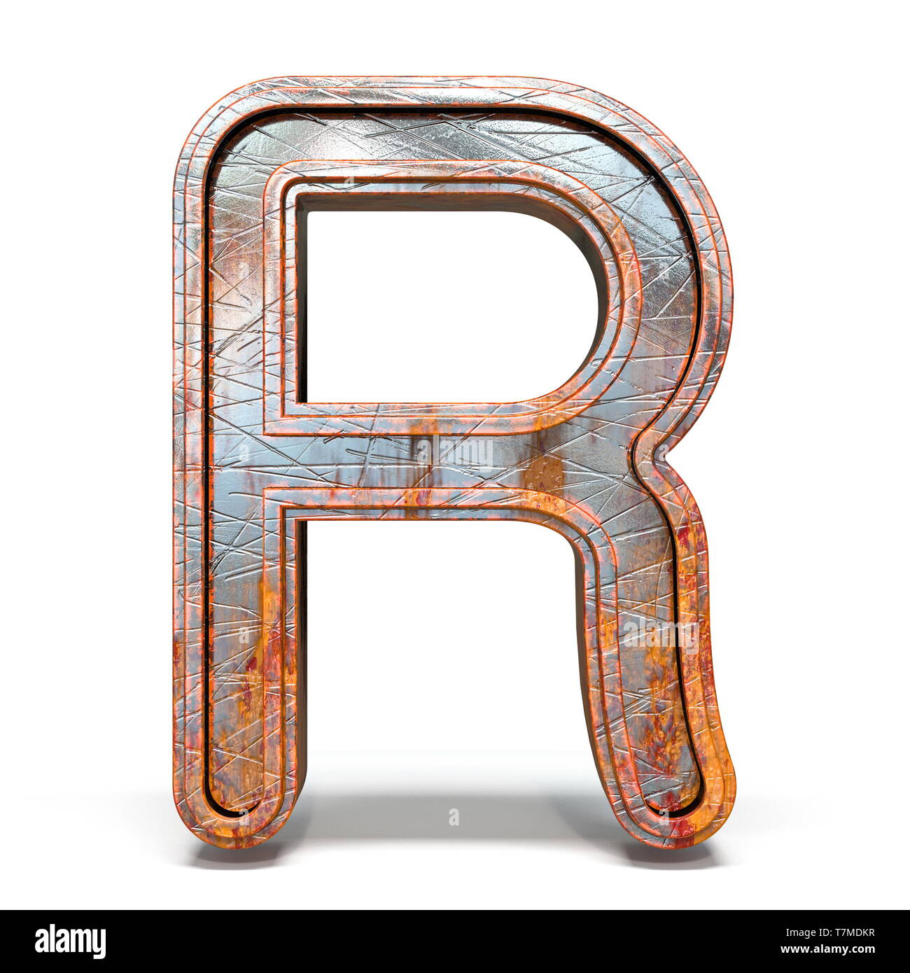 Rusty metal font Letter R 3D render illustration isolated on white ...