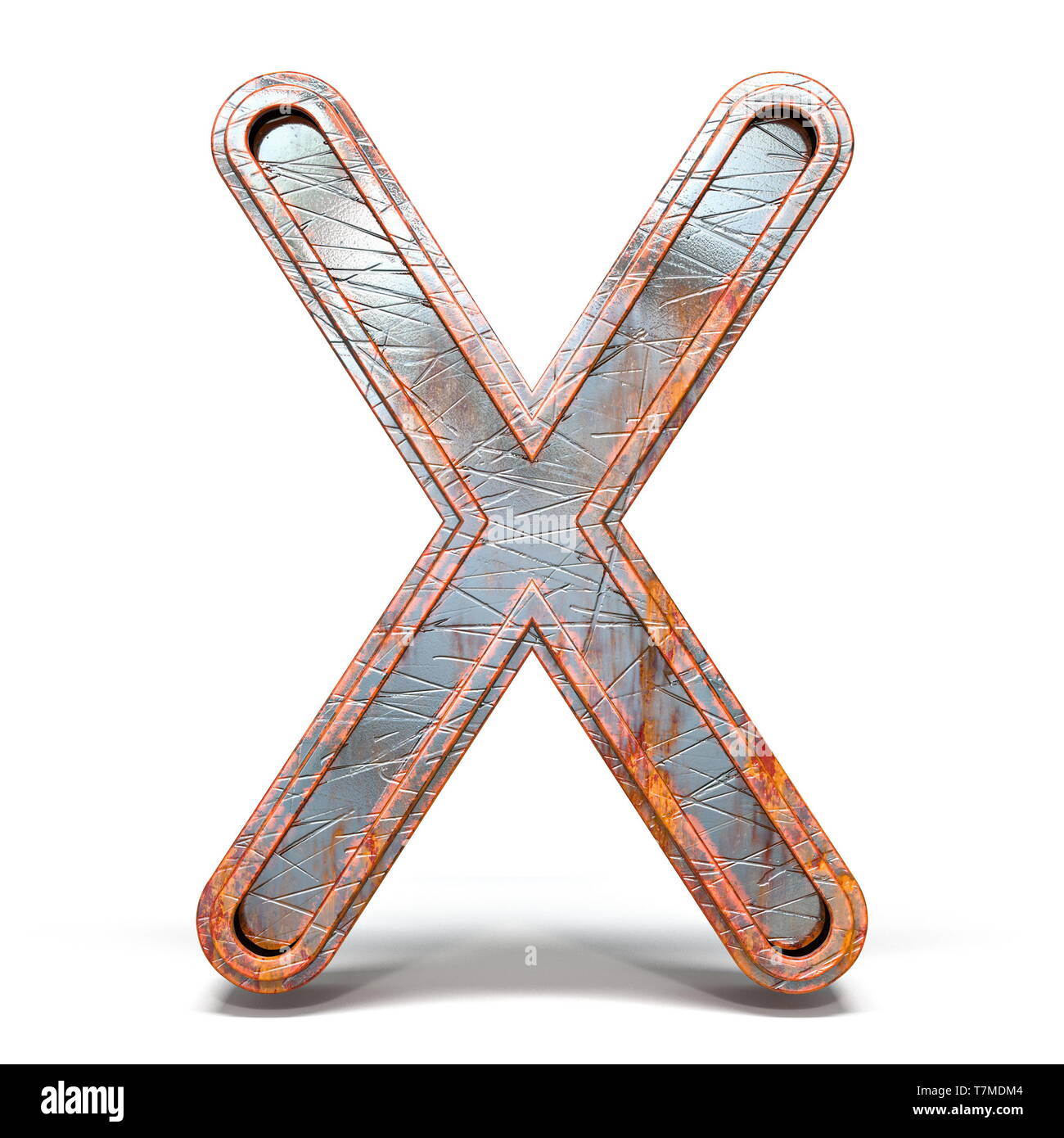 Rusty metal font Letter X 3D render illustration isolated on white ...