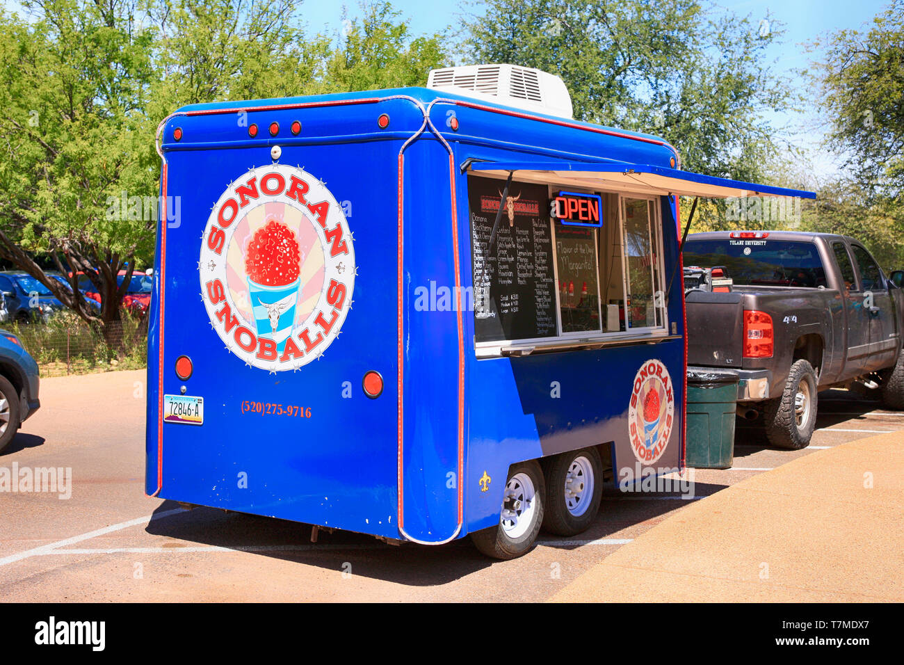 Sonoran Snowball mobile vendor outside the Tohono Chul Park on Cinco de ...