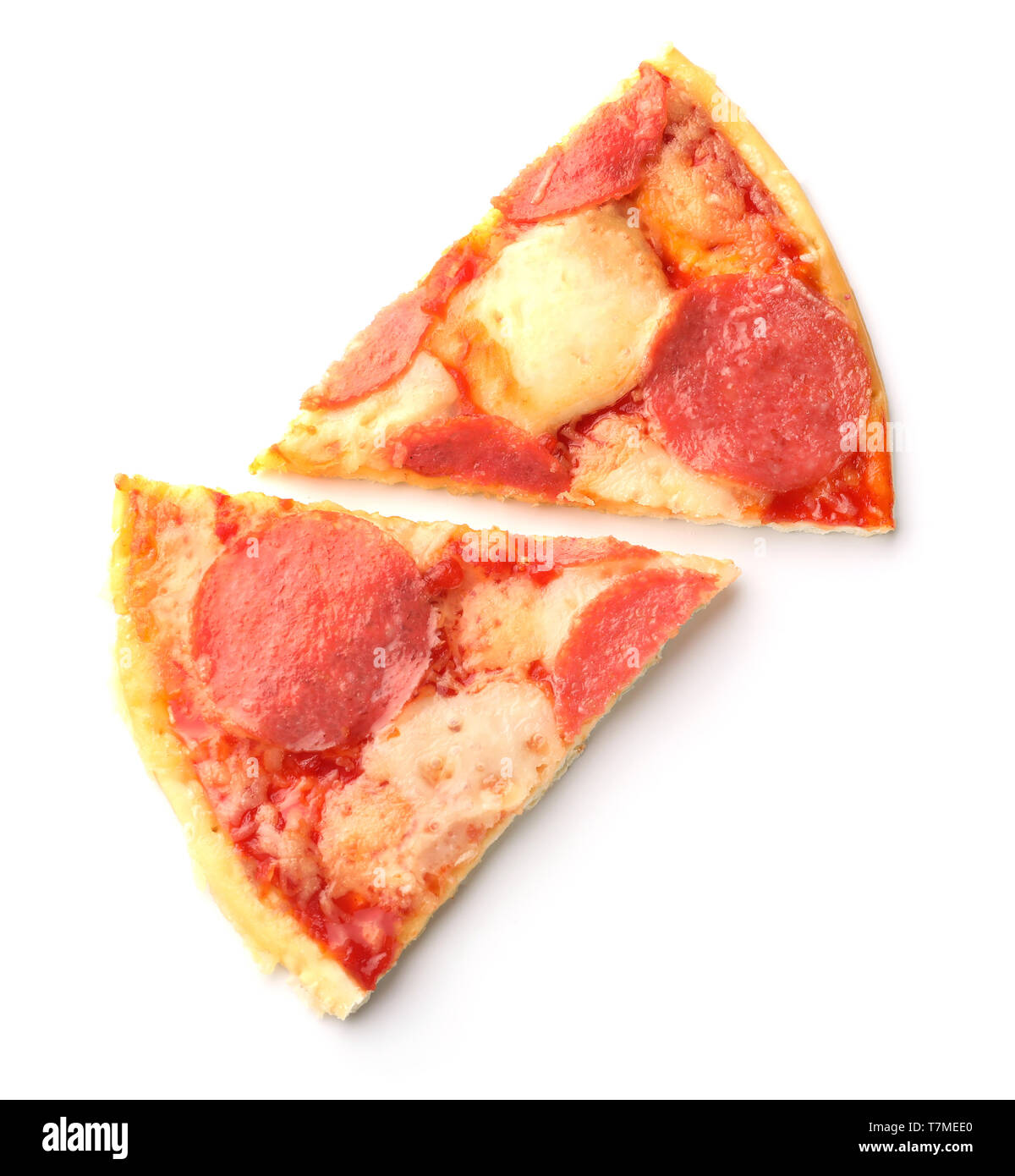 Pieces of pepperoni pizza on white background Stock Photo - Alamy