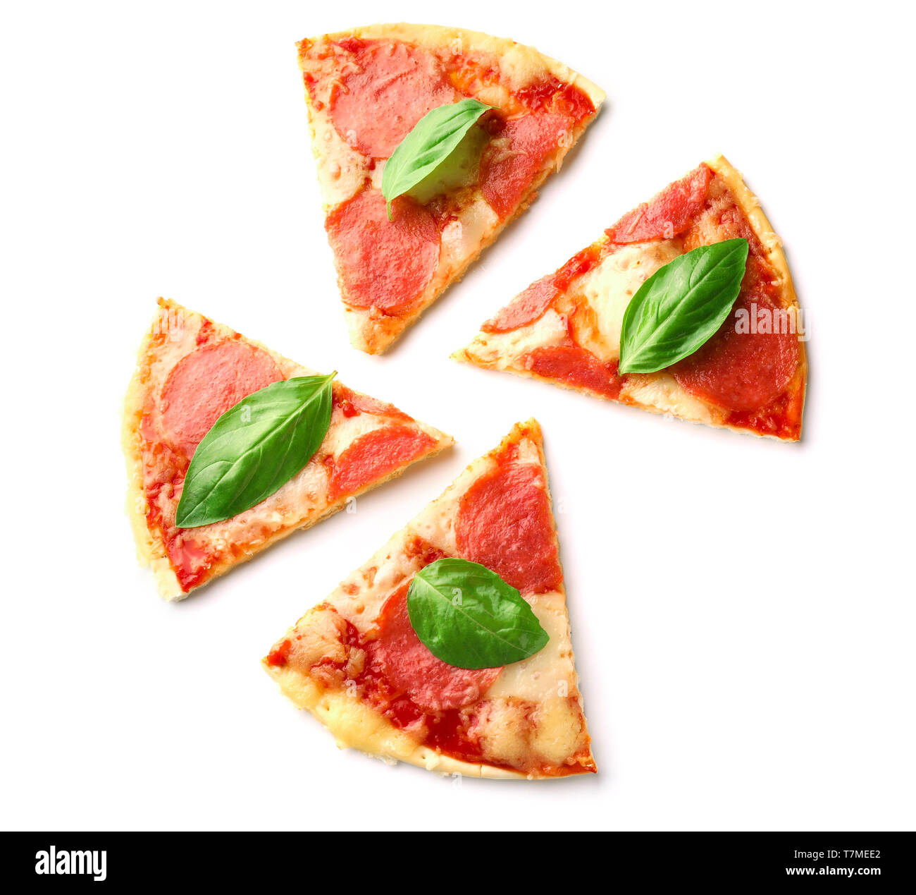 Pieces of pepperoni pizza on white background Stock Photo - Alamy