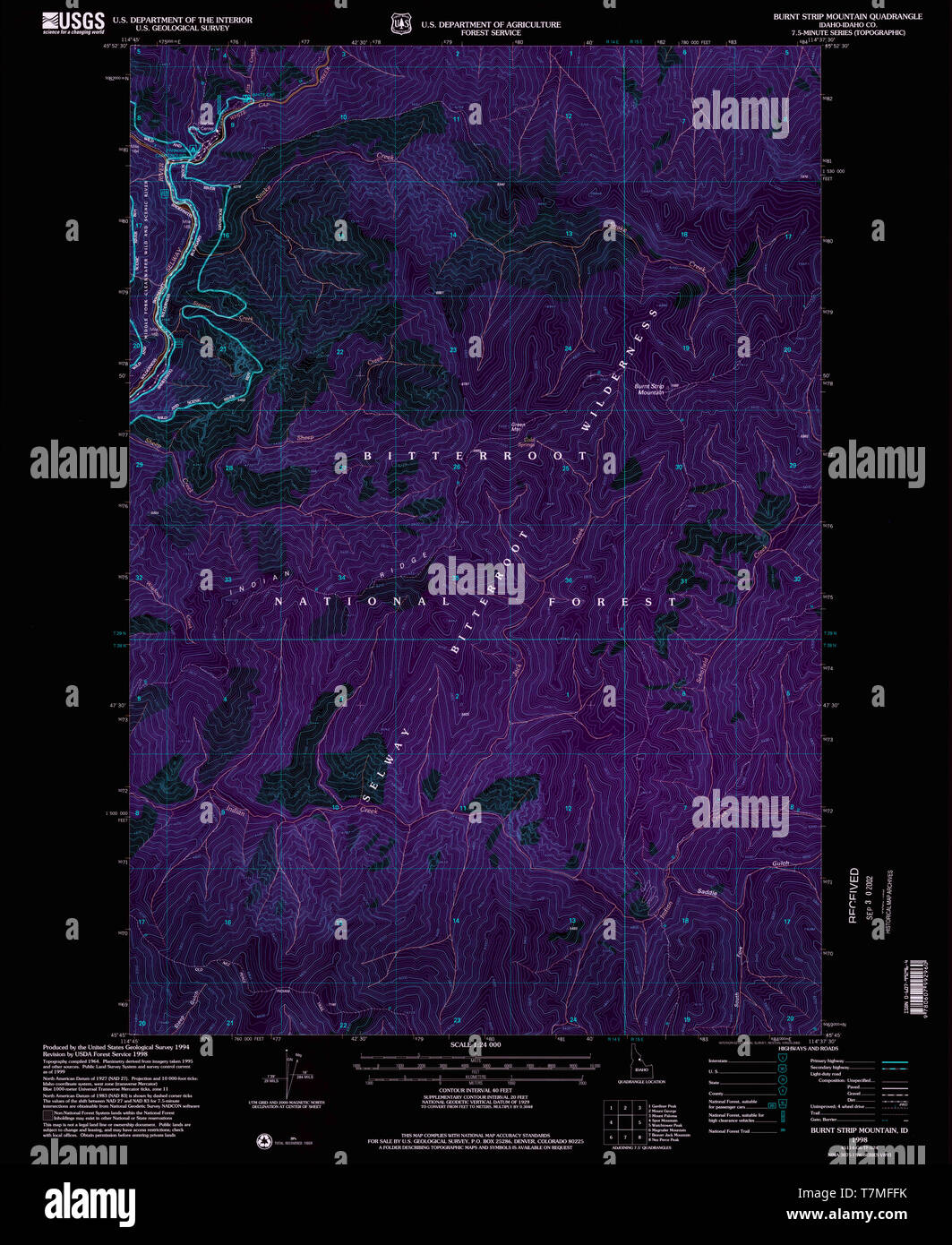 USGS TOPO Map Idaho ID Burnt Strip Mountain 235521 1998 24000 Inverted ...