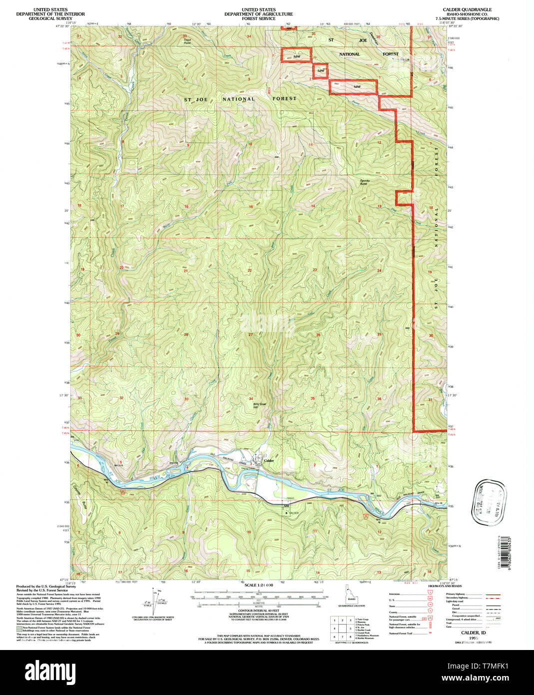 USGS TOPO Map Idaho ID Calder 235555 1995 24000 Restoration Stock Photo ...