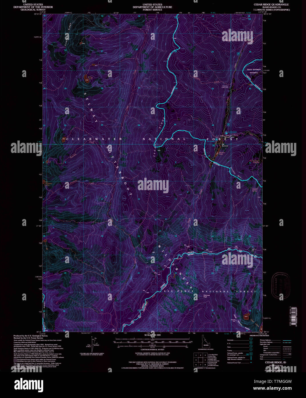 USGS TOPO Map Idaho ID Cedar Ridge 235637 1994 24000 Inverted ...
