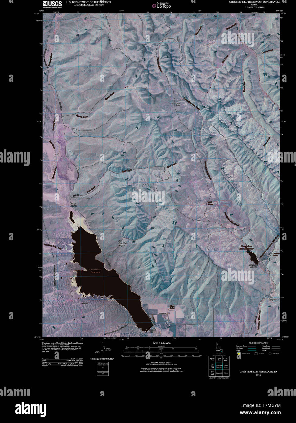 USGS TOPO Map Idaho ID Chesterfield Reservoir 20101201 TM Inverted Restoration Stock Photo - Alamy