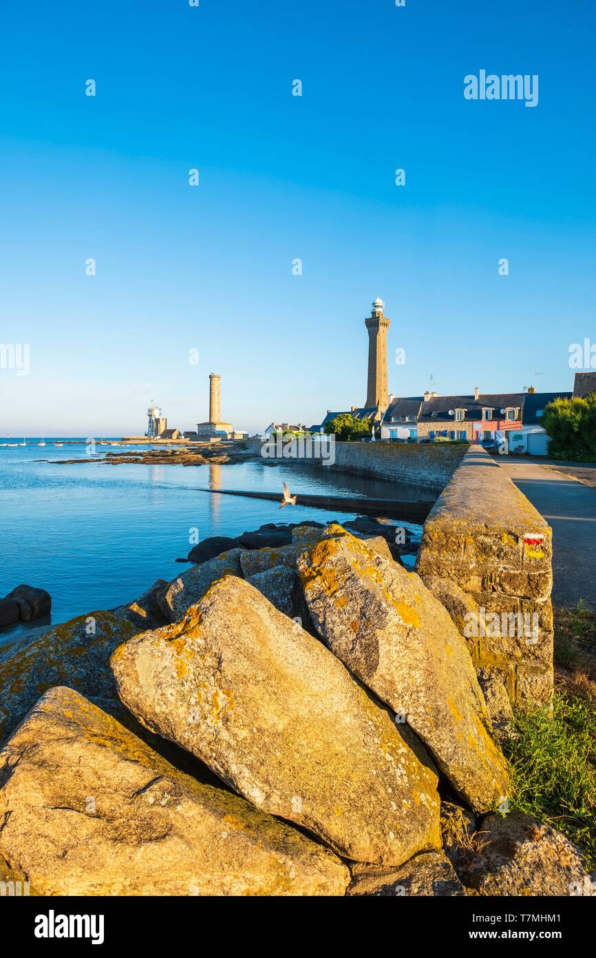 France, Finistere, Penmarc'h, Pointe de Penmarc'h, Penmarc'h and Eckmuhl lighthouses and the ...