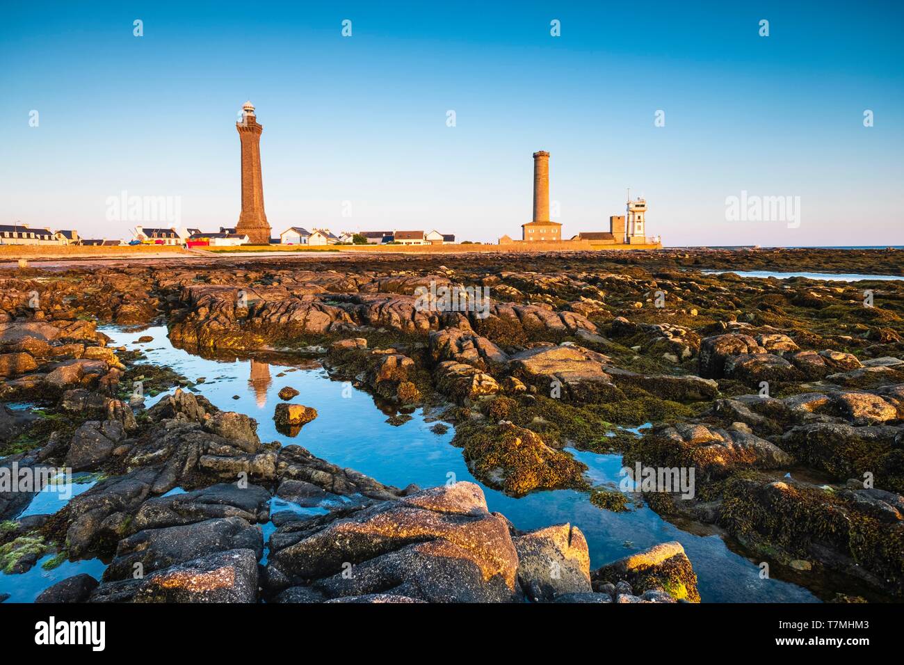 France, Finistere, Penmarc'h, Pointe de Penmarc'h, Penmarc'h and Eckmuhl lighthouses and the ...