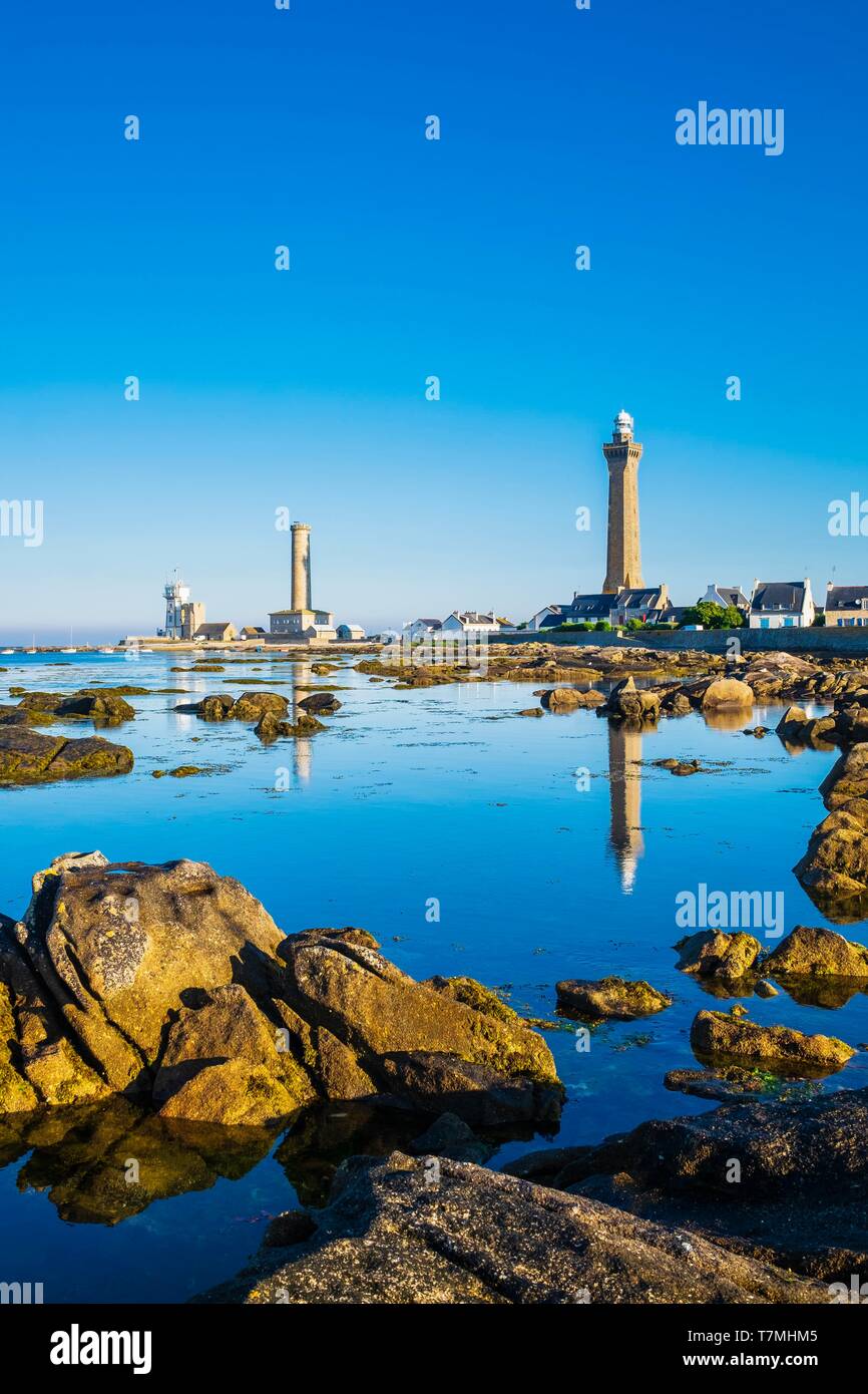 France, Finistere, Penmarc'h, Pointe de Penmarc'h, Penmarc'h and Eckmuhl lighthouses and the ...
