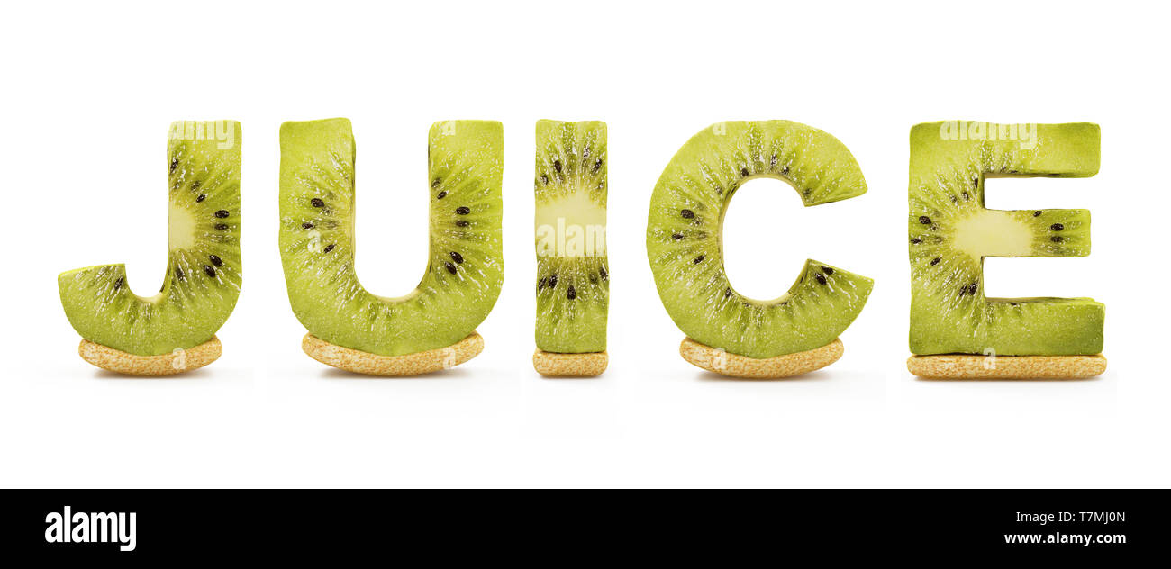 Word Juice Made from Kiwi Letters isolated on white background Stock ...