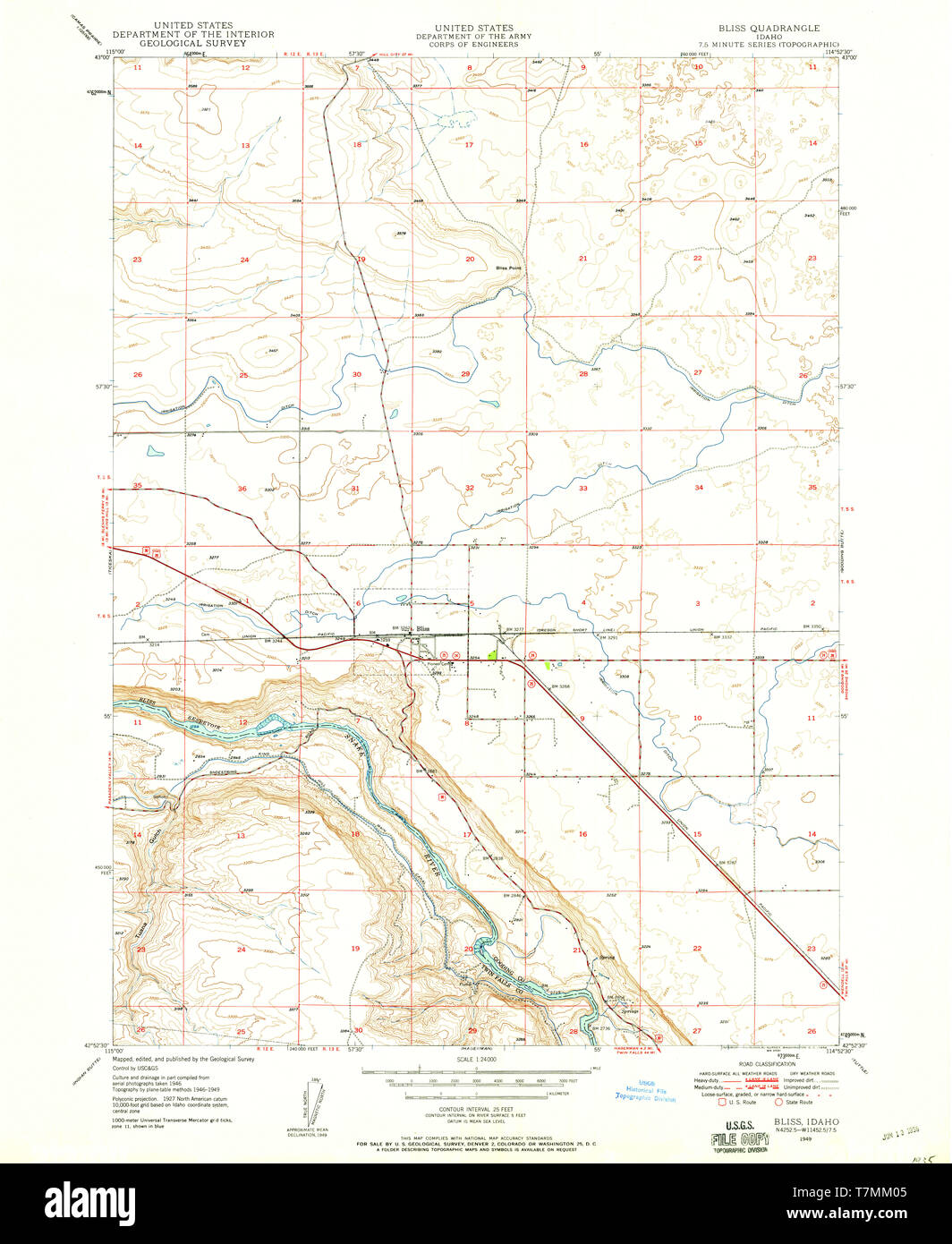 USGS TOPO Map Idaho ID Bliss 235353 1949 24000 Restoration Stock Photo ...