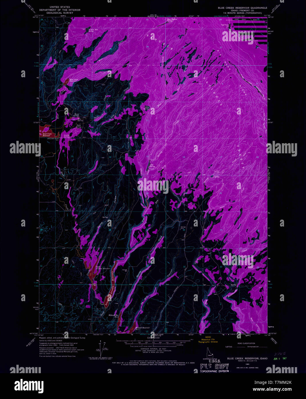 USGS TOPO Map Idaho ID Blue Creek Reservoir 235366 1965 24000 Inverted ...