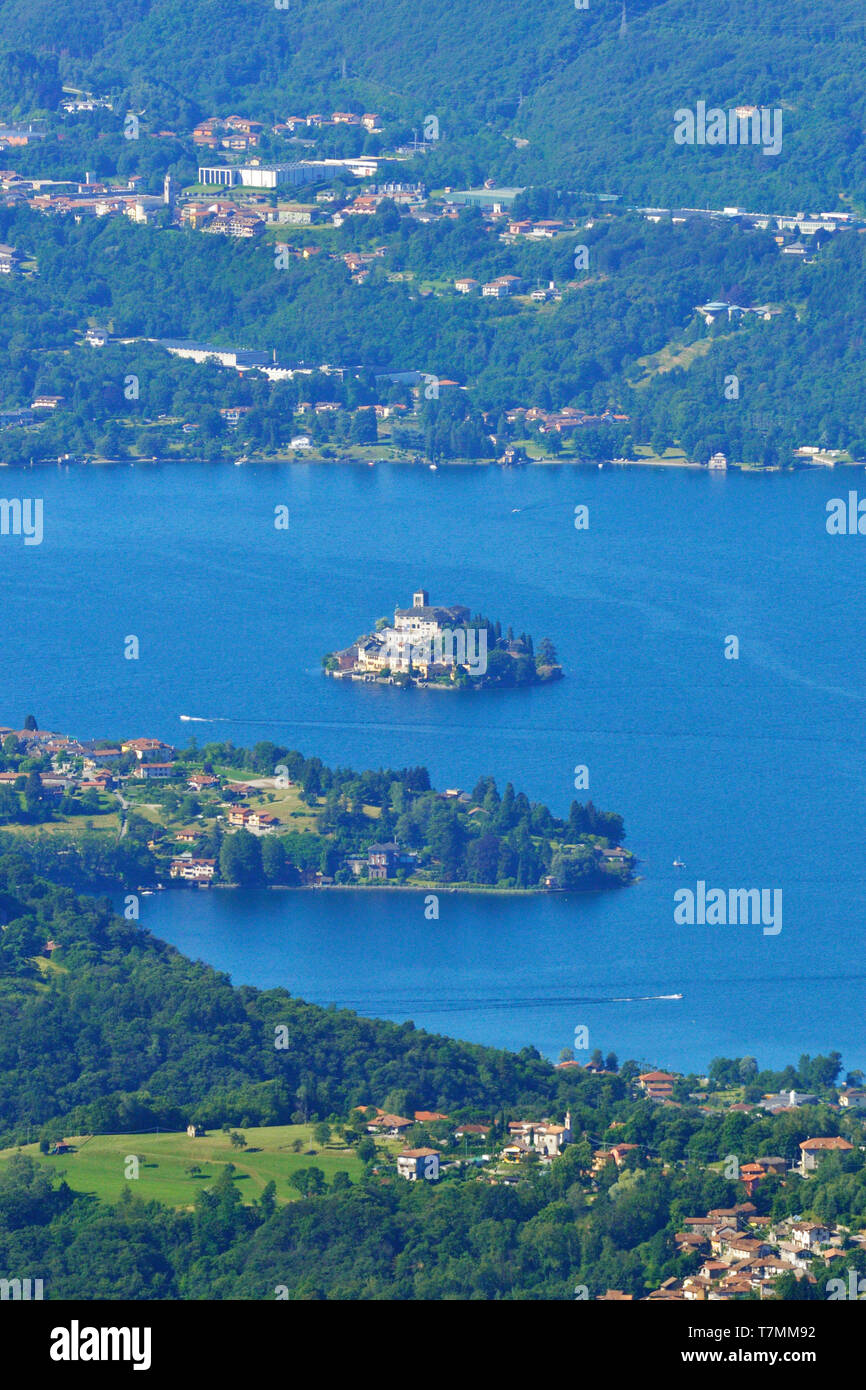 Italy, Piedmont, panorama from the Mottarone Mount (1491 m), Orta Lake ...