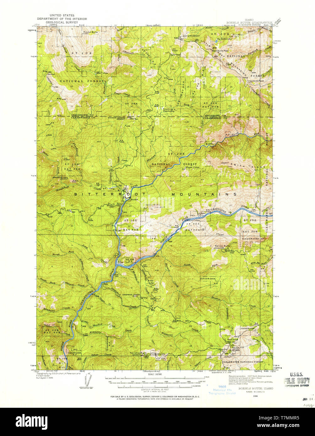 USGS TOPO Map Idaho ID Boehls Butte 238936 1936 62500 Restoration Stock ...