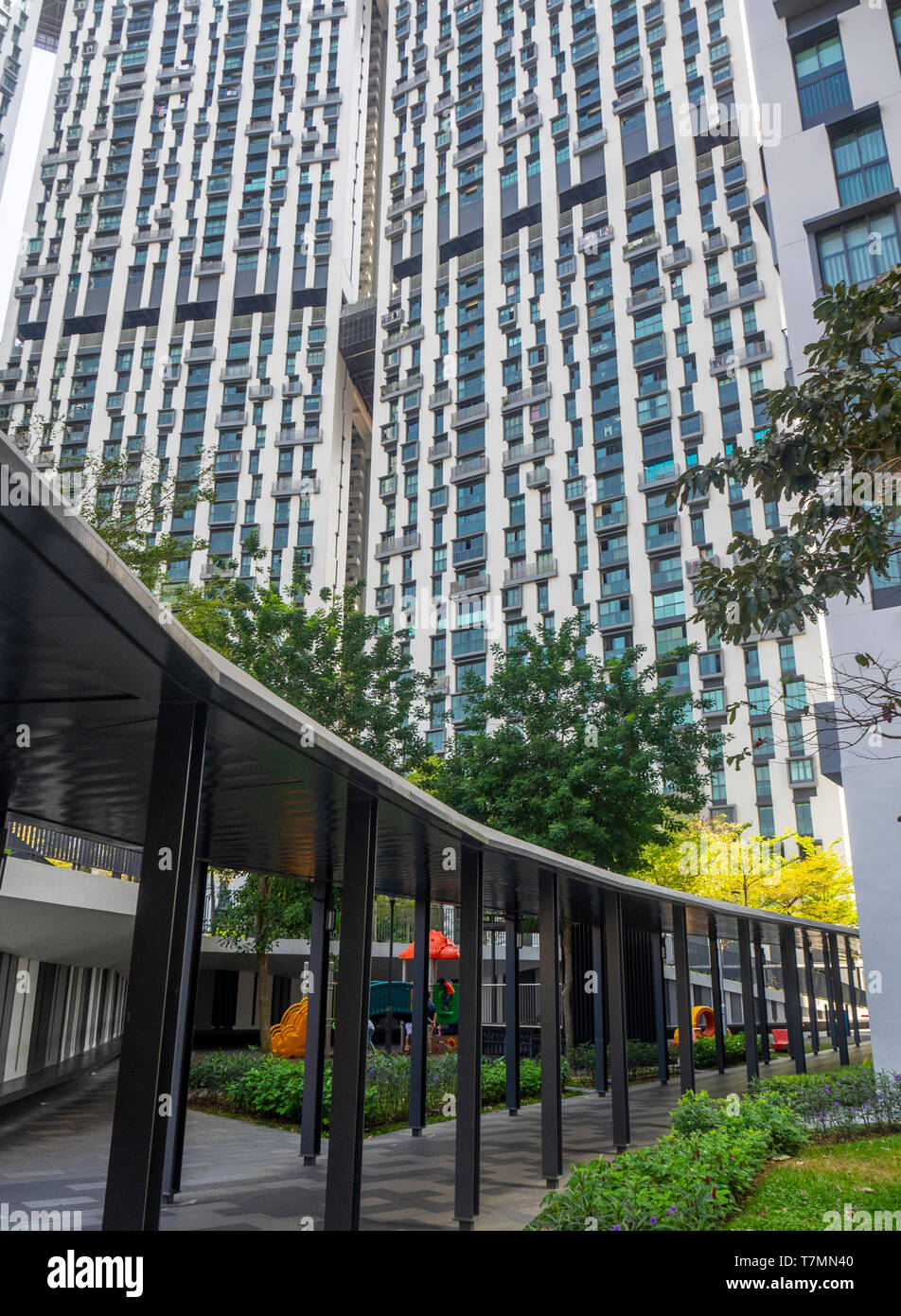 Ground level undercover walkway at Pinnacle@Duxton apartment complex ...