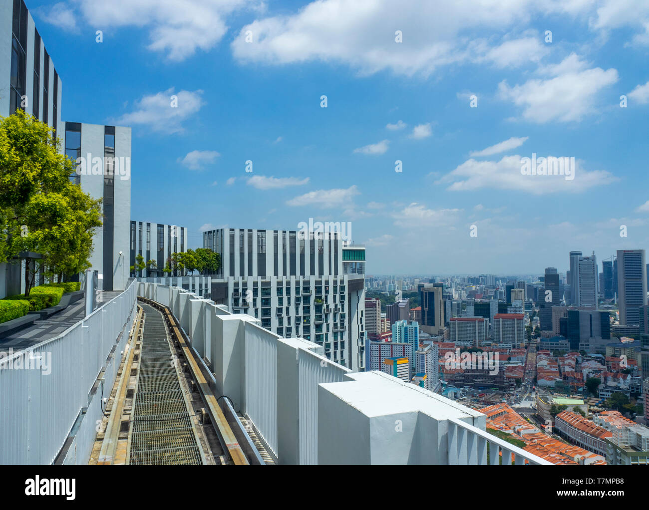 Metal balustrades, railing and drainage system on the 50th floor sky ...