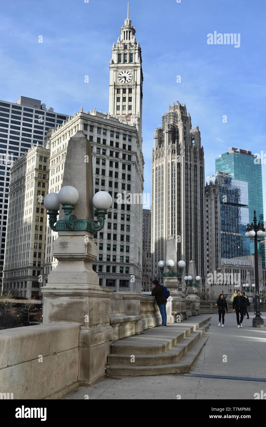 Chicago's iconic Wrigley Building along the Chicago River in the Near ...