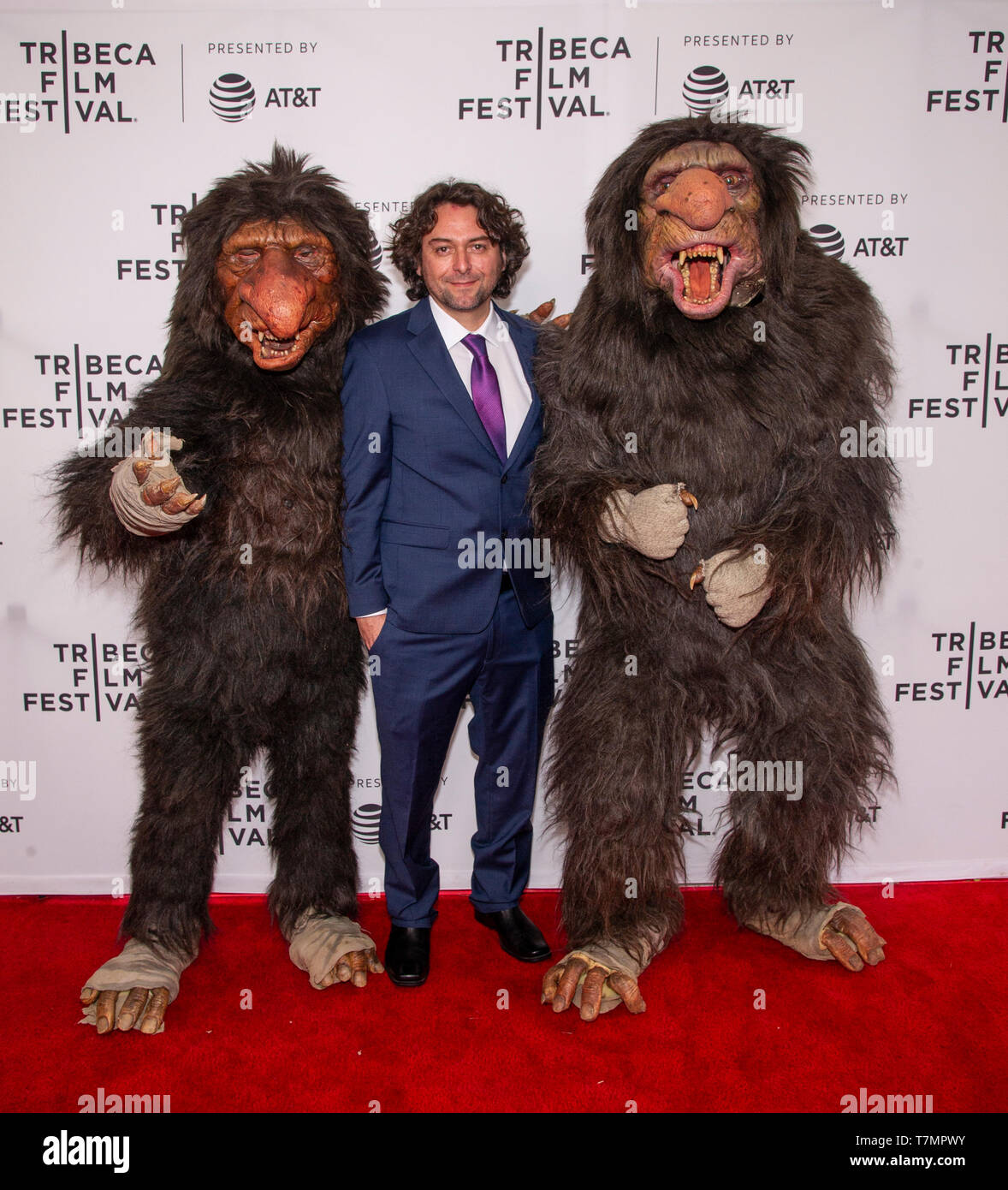 New York, NY - April 27, 2019: Mario Torres with Puppets Boomer and ...
