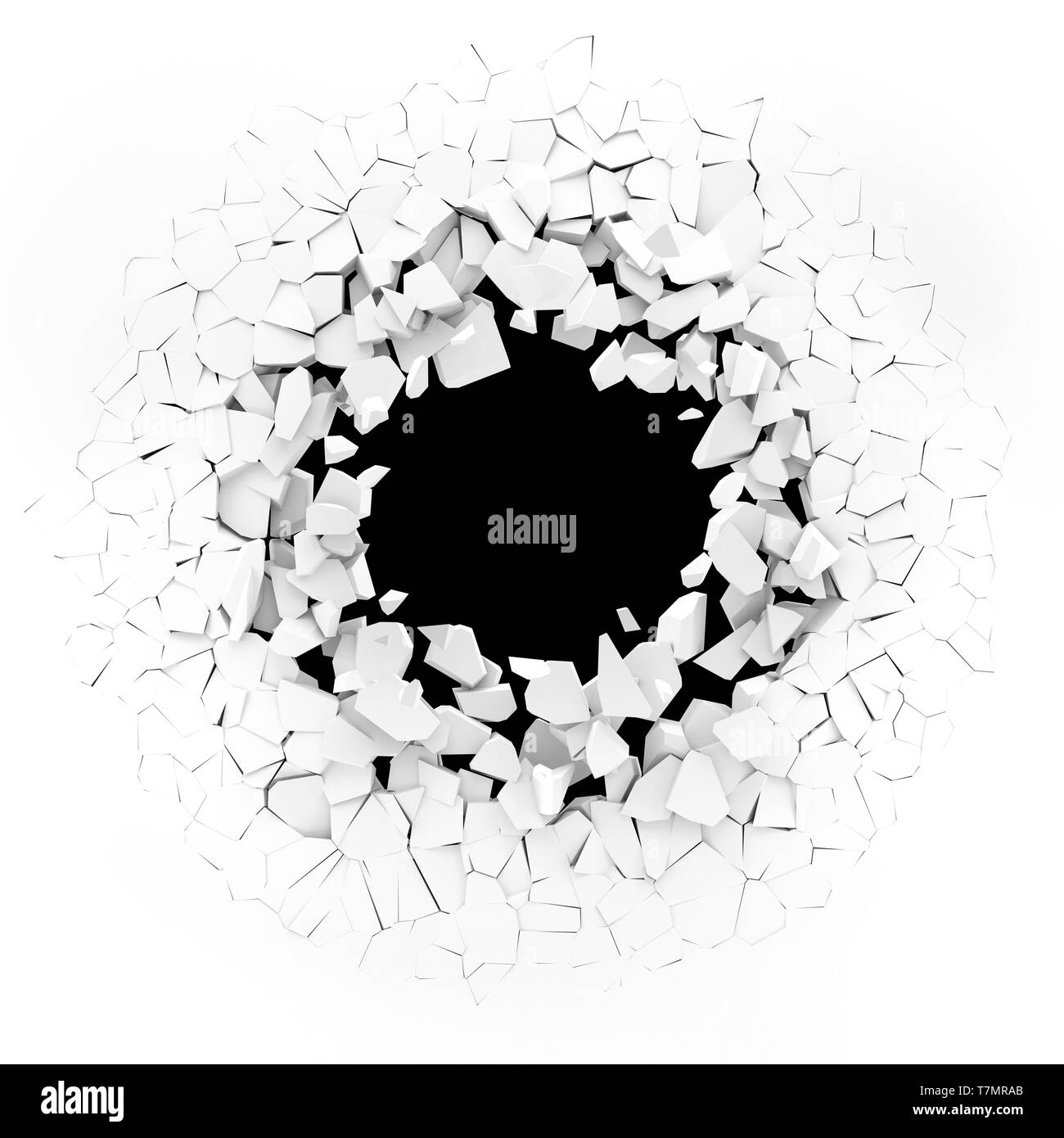 White wall exploding into pieces - 3d rendering Stock Photo - Alamy