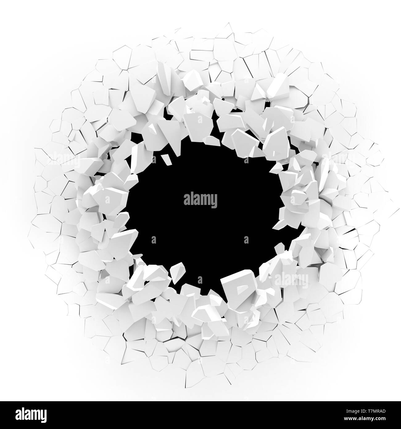 White wall exploding into pieces - 3d rendering Stock Photo - Alamy