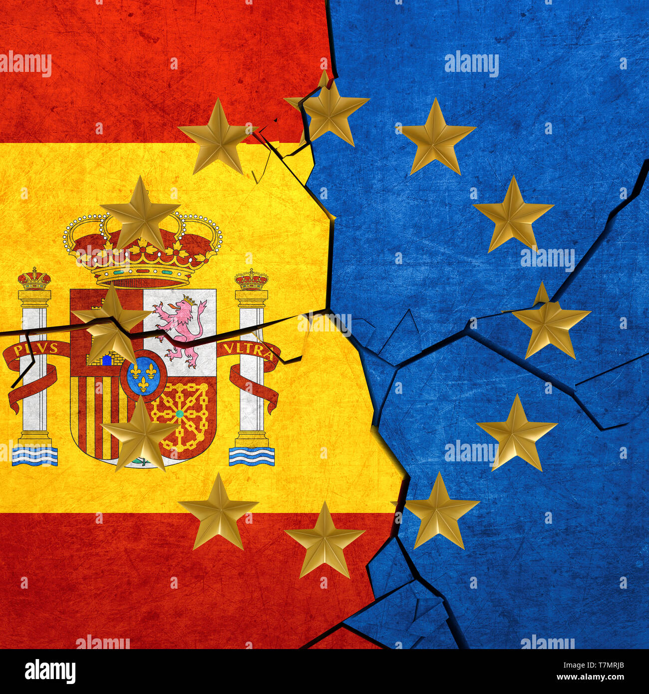 European union and Spanish flags breaking apart Stock Photo - Alamy