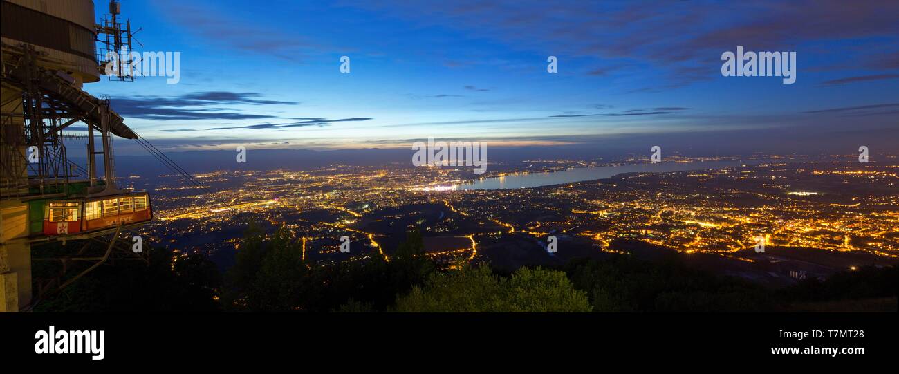 France, Haute Savoie (74), Mont Salève cable car, Lake Geneva in the ...