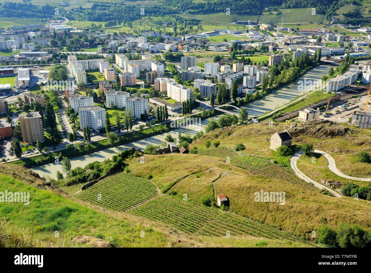 Switzerland, Valais canton, Sion, Tourbillon district, The Rhone Stock ...