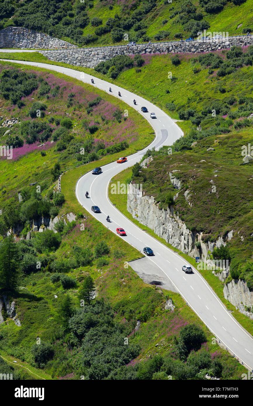 Switzerland, Canton of Bern, Gletsch, Grimsel Pass road Stock Photo - Alamy