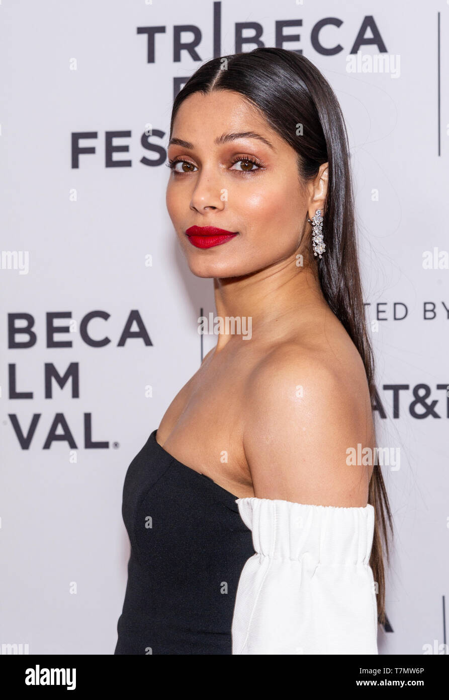 New York, NY - April 27, 2019: Freida Pinto wearing dress by Cinq a ...