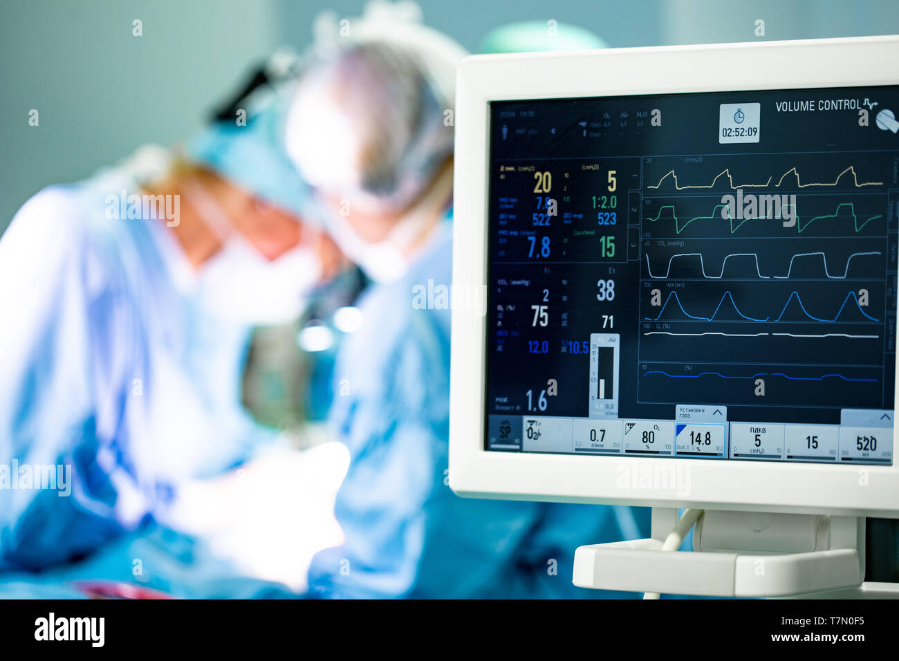 Electrocardiogram in hospital surgery operating emergency room showing ...