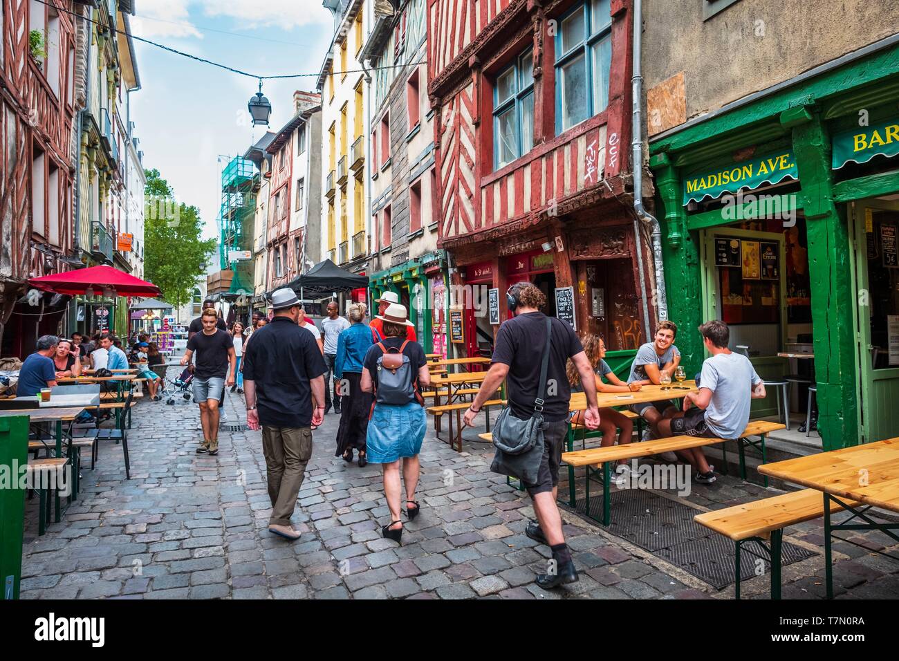 France, Ille-et-Vilaine, Rennes, Saint-Michel street or Street of ...