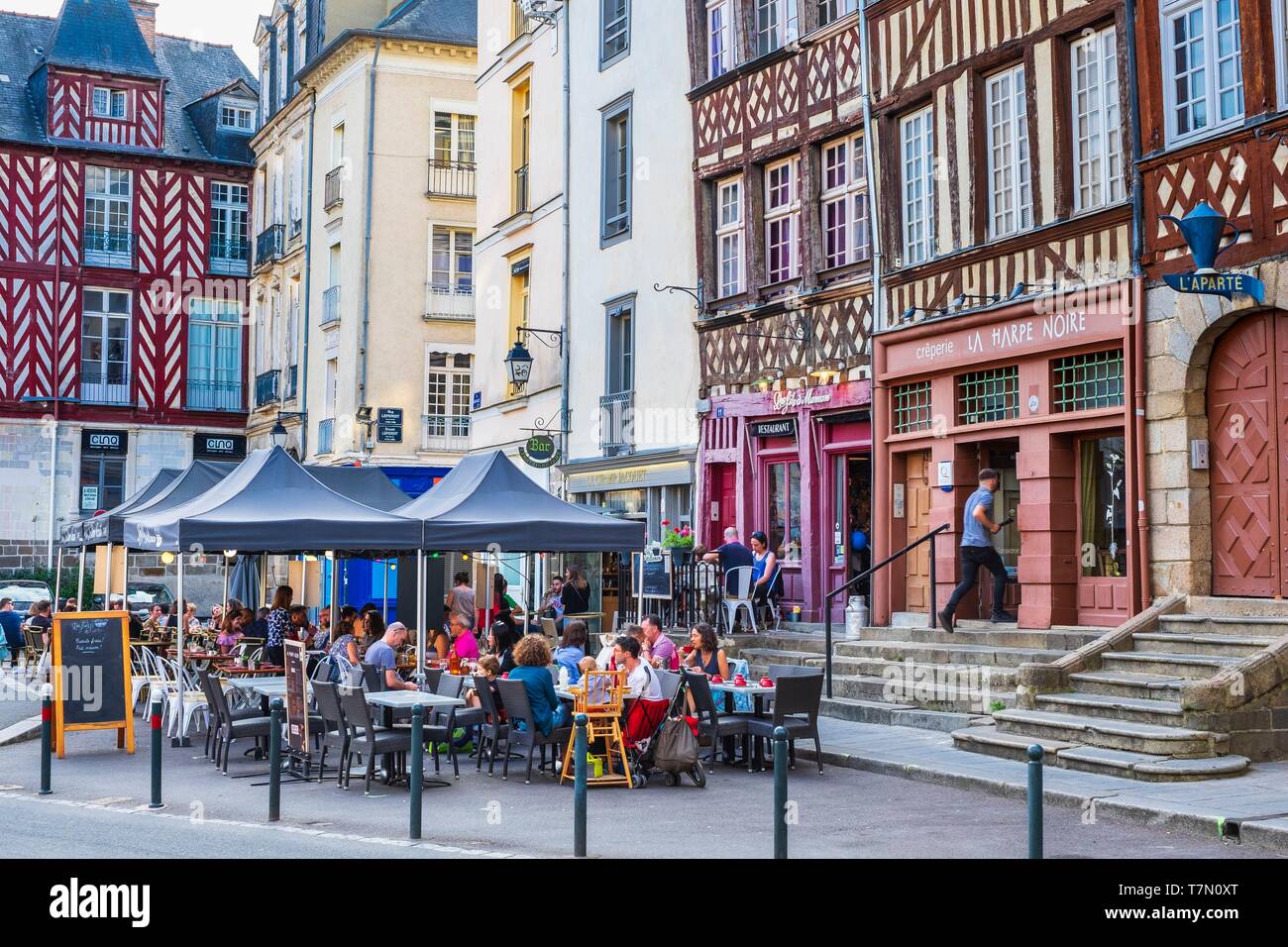 France, Ille et Vilaine, Rennes, Champ-Jacquet square is lined with ...