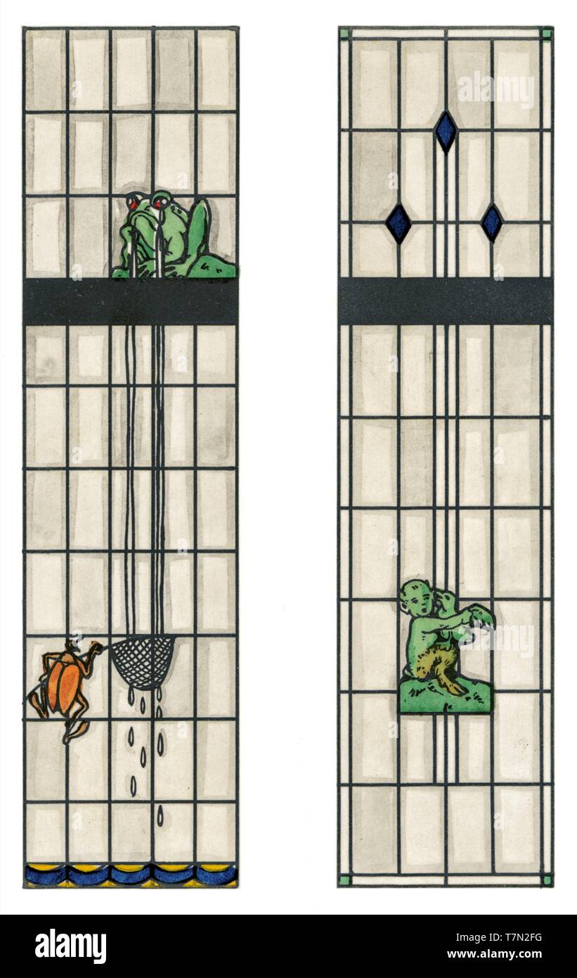 Stained Glass, 4 patterns: Crying Frog, Insect, Faun - Art Nouveau ...