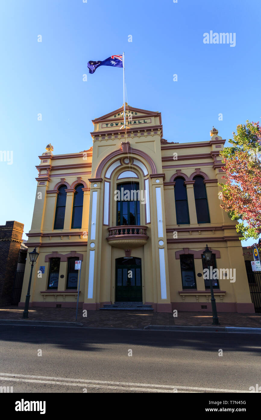 View of the ostentatious Town Hall, a two-storey High Victorian ...