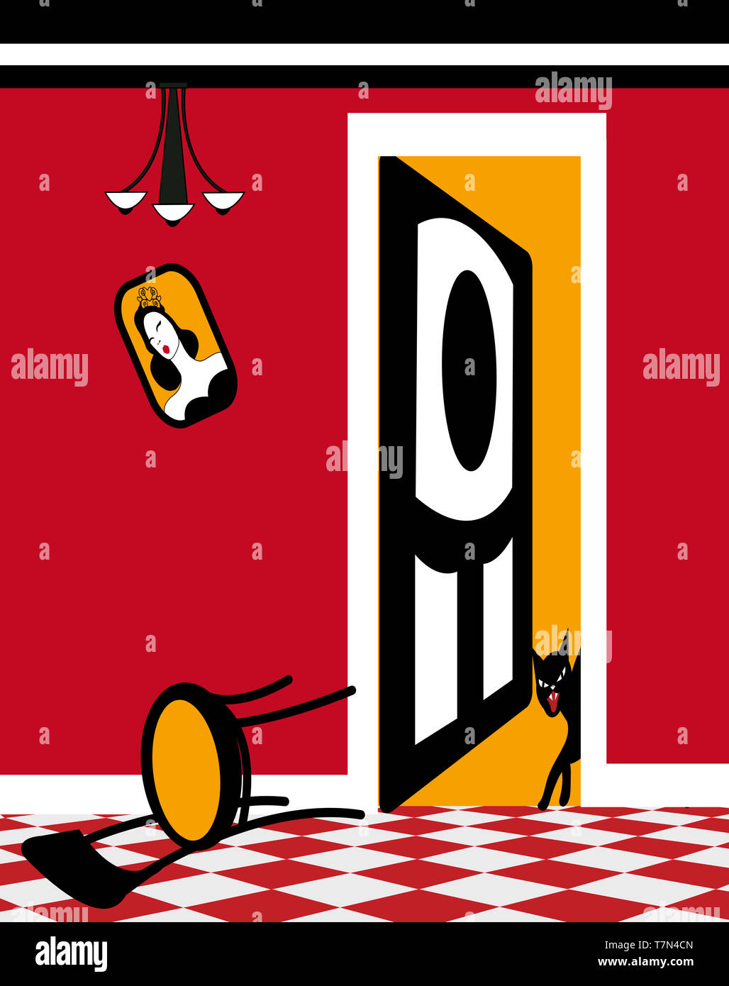illustration of an angry cat getting out of a room Stock Photo - Alamy