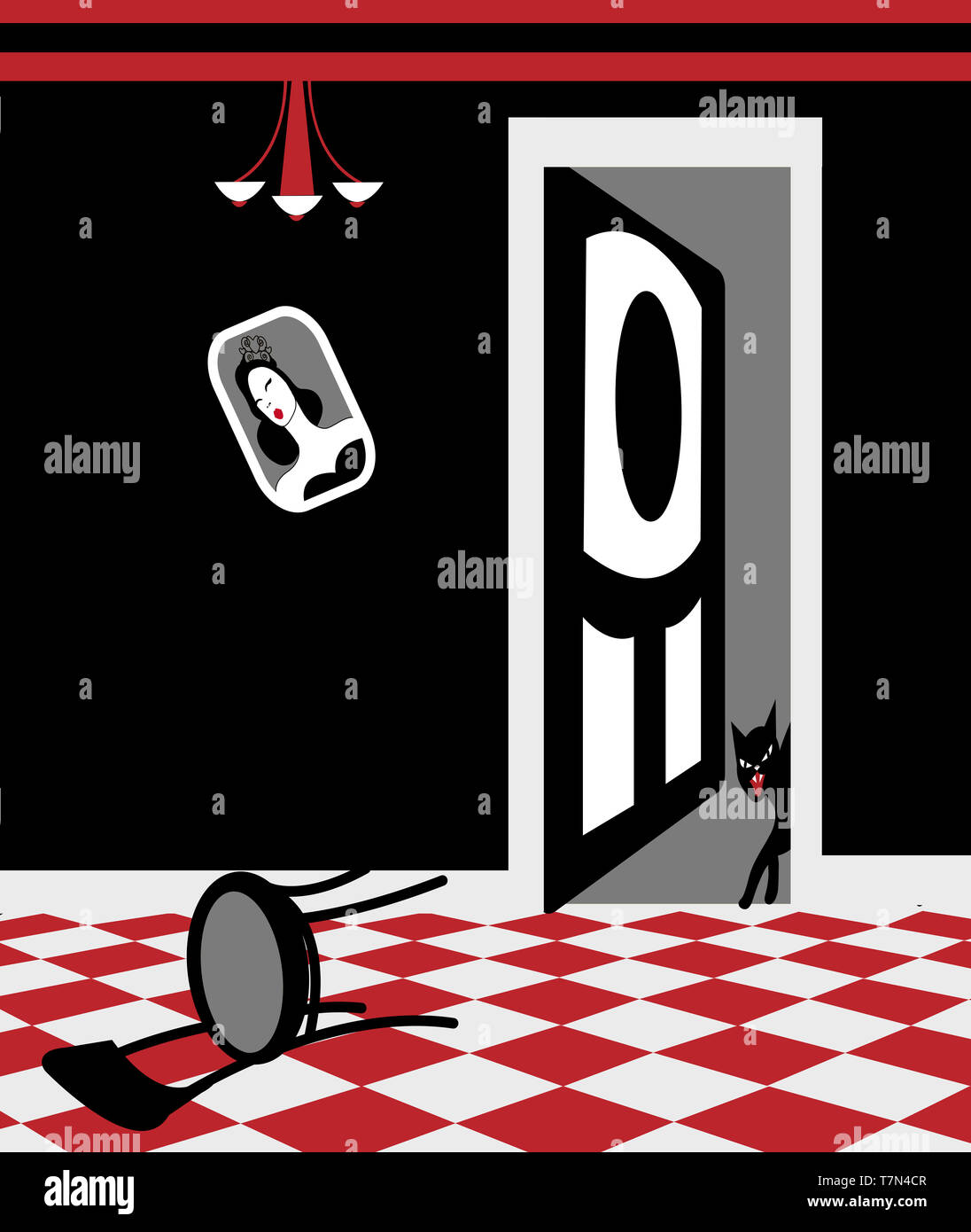 illustration of an angry cat getting out of a room Stock Photo - Alamy