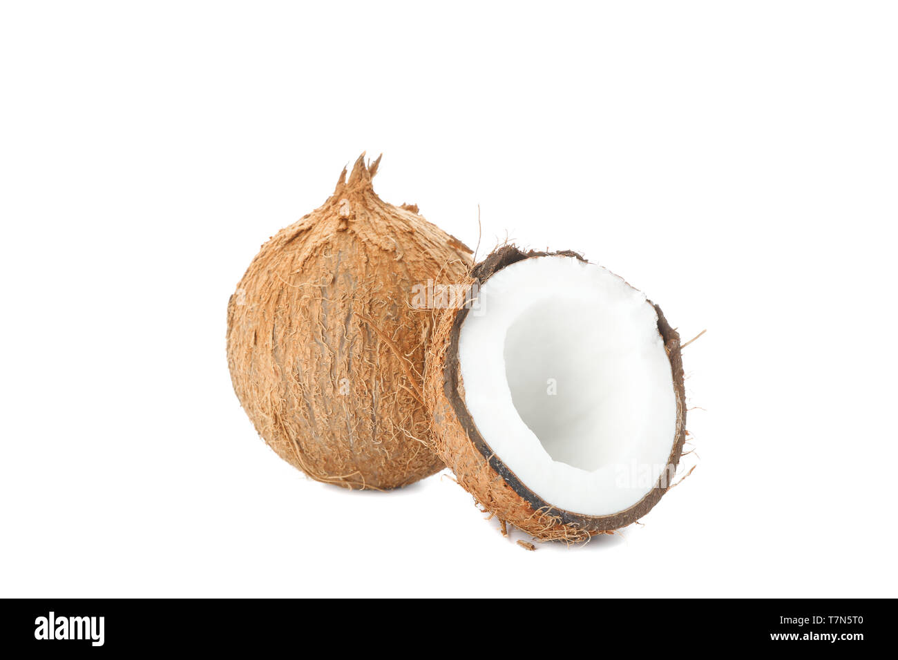 Two coconut one of which split isolated on white background Stock Photo ...