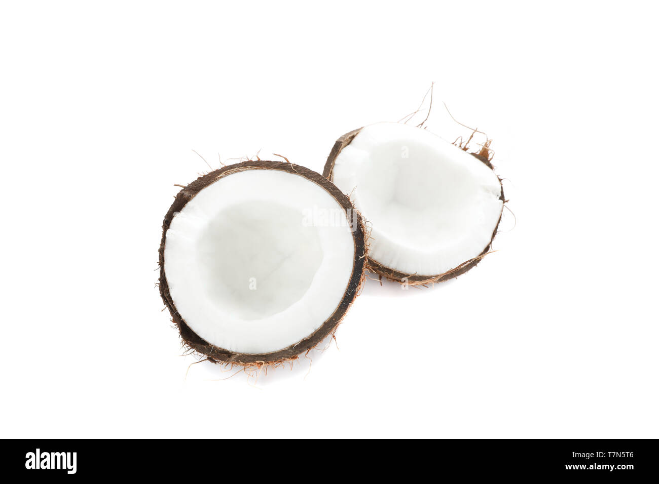 Split tropical coconut isolated on white background Stock Photo - Alamy