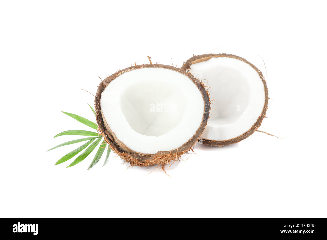 Split tropical coconut isolated on white background Stock Photo - Alamy
