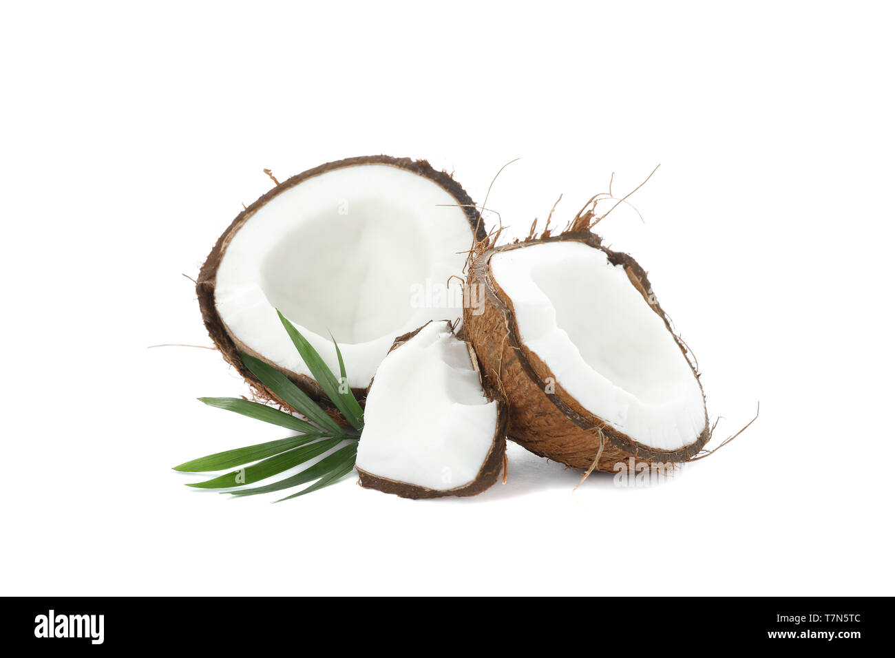 Split tropical coconut isolated on white background Stock Photo - Alamy